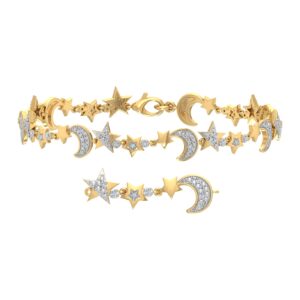 0.15 carat diamond stars and moon bracelet in 18k yellow gold over sterling silver (7.5 inch)