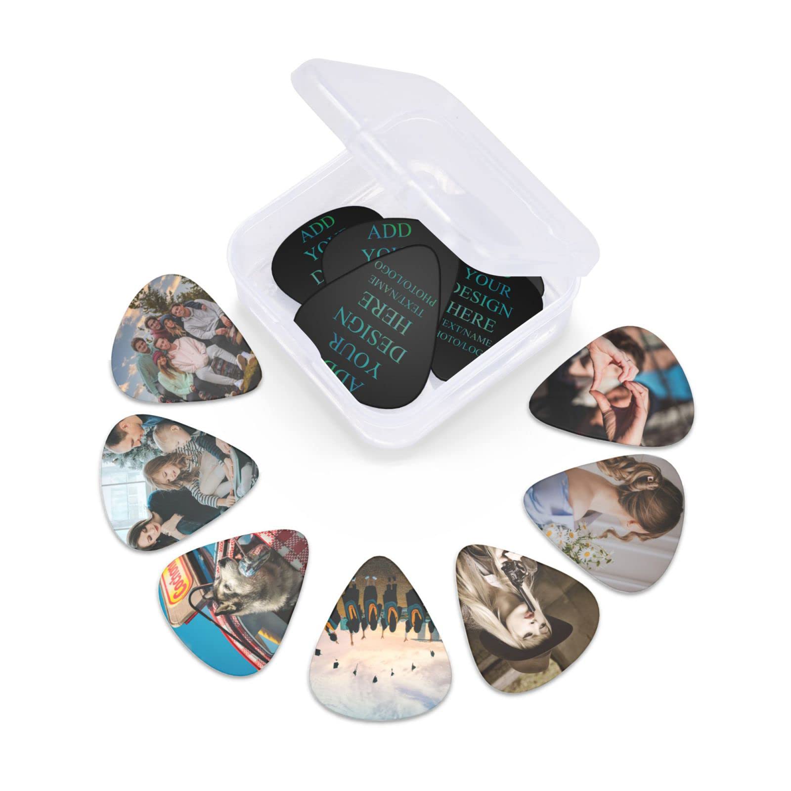 12 PCS Custom Guitar Picks Personalized Your Own Image Text Photo Guitar Plectrums Comfortable Feel Picks for Bass Electric Acoustic Guitars Ukulele Includes 0.46mm 0.71mm 0.96mm