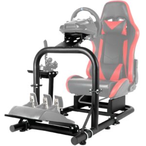 hottoby racing simulator cockpit stand fit for logitech/thrustmaster/fanatec g25 g27 g29 g920 g923 t128x t248 t300 t458, reinforced triangular design on both arm,adjustable,no wheel,pedal & handbrake