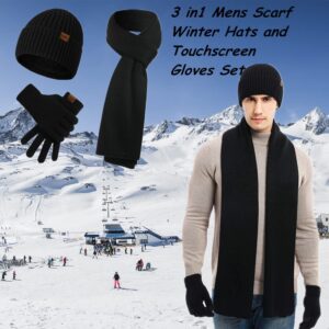 Winter Hat Scarf Glove set for Men Men's 3 Pcs Touchscreen Anti-Slip Gloves Knit Stretchy Beanie Hat and long Scarf Set (Hemp gray)