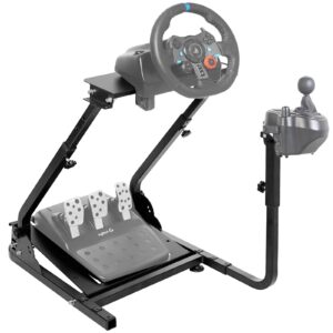 anman g25 racing simulator cockpit with shifter mount fit for logitech g27 g29,throustmaster t150 t150 pro race car seat hori steering wheel height and angle adjustable gaming wheel stand shifter peda