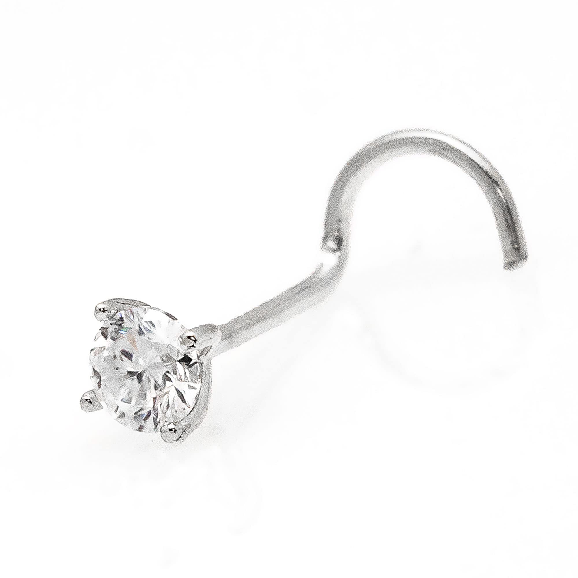 Solid 14Kt Gold Moissanite Stud Nose Ring - 22G Nose Screw Stud - Twisted Nose Ring - April Birthstone Nose Stud-NSWG-MNT3