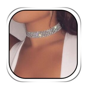 jonky rhinestone choker necklace silver crystal necklaces 8 row chokers sparkly neck chain collar prom jewelry for women