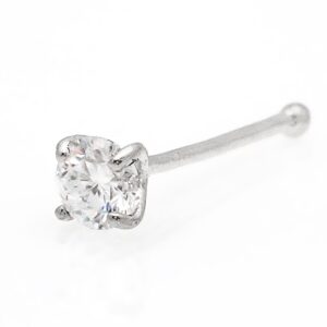 Solid 14Kt Gold Moissanite Stud Nose Ring - 22G Nose Bone Stud - Ball End Nose Ring - April Birthstone Nose Stud-NBWG-MNT3