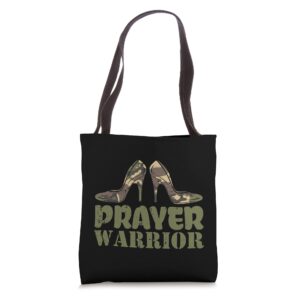 camo heels prayer warrior faith god jesus christian women tote bag