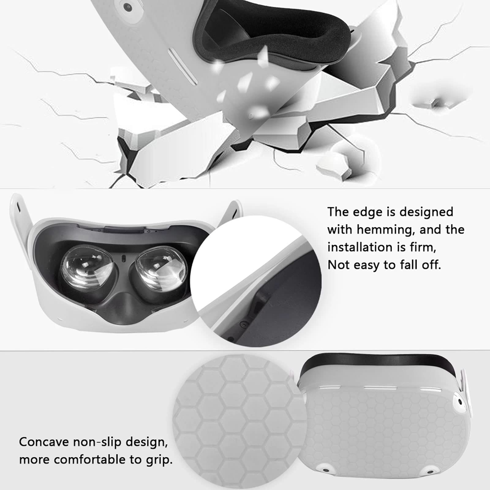 for Oculus Quest 2 Accessories Combo Set, Quest 2 VR Silicone Skin Cover and Face Cover, Quest 2 Touch Controller Grip Cover, Protective Lens Cover (White)