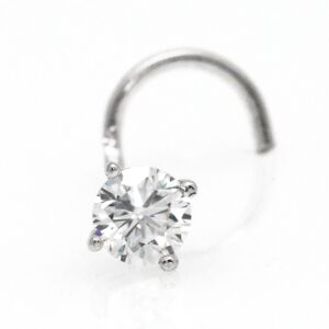 solid 14kt gold moissanite stud nose ring - 22g nose screw stud - twisted nose ring - april birthstone nose stud-nswg-mnt3