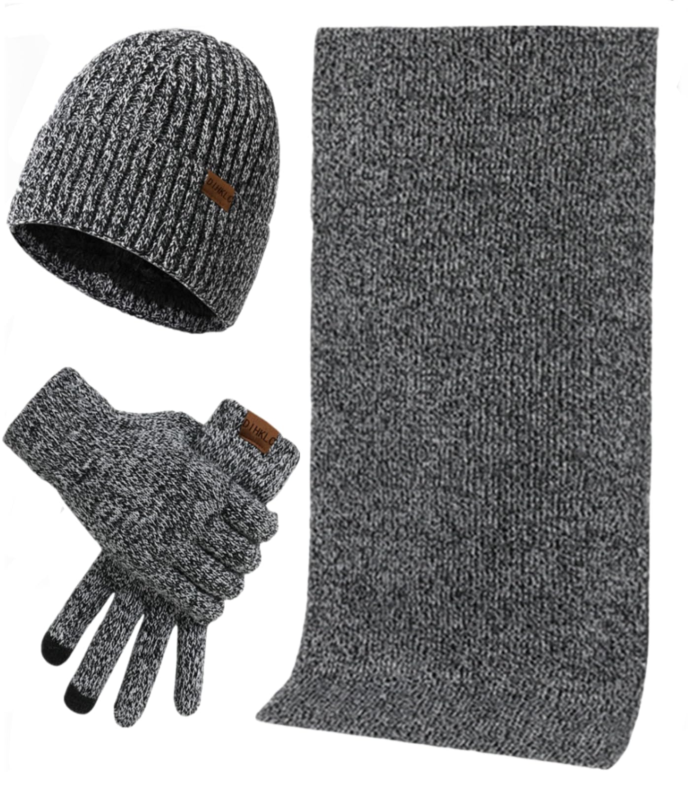 Winter Hat Scarf Glove set for Men Men's 3 Pcs Touchscreen Anti-Slip Gloves Knit Stretchy Beanie Hat and long Scarf Set (Hemp gray)