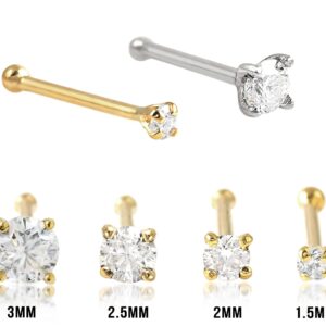 Solid 14Kt Gold Moissanite Stud Nose Ring - 22G Nose Bone Stud - Ball End Nose Ring - April Birthstone Nose Stud-NBWG-MNT3