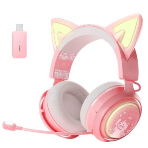 somic gs510 cat ear headset wireless gaming headset for ps5/ ps4/ pc, pink headset 2.4g with retractable mic, 7.1 stereo sound, 8hrs playtime, rgb lighting for girls (xbox only work in wired mode)