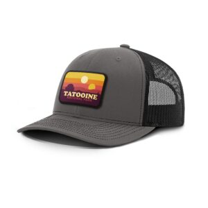 tatooine national park patch - cotton snapback hat - breathable mesh side for casual wear & outdoor activities - baseball cap women and men (charcoal front/black mesh)