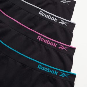 Reebok Girls' Boyshorts Underwear - 4 Pack Soft Seamless Long Leg Boy Shorts - Playground Shorts for Girls (6-16), Size 8-10, Black With Tipping Waistband