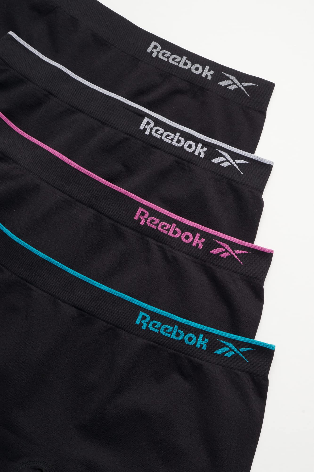 Reebok Girls' Boyshorts Underwear - 4 Pack Soft Seamless Long Leg Boy Shorts - Playground Shorts for Girls (6-16), Size 8-10, Black With Tipping Waistband