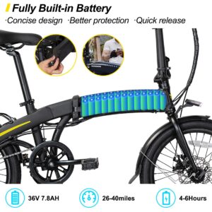 HH HILAND Rockshark 20 inch Folding Electric Bike for Adults with 250W Motor, 36V 7.8AH Removable Battery, Front Light & 7-Speed Electric Bicycles, Urban Ebike Black