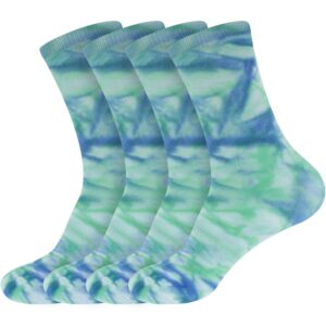 bamboomn men's rayon from bamboo fiber tie dye crew dress socks - blue green - 4 pairs - size 10-14