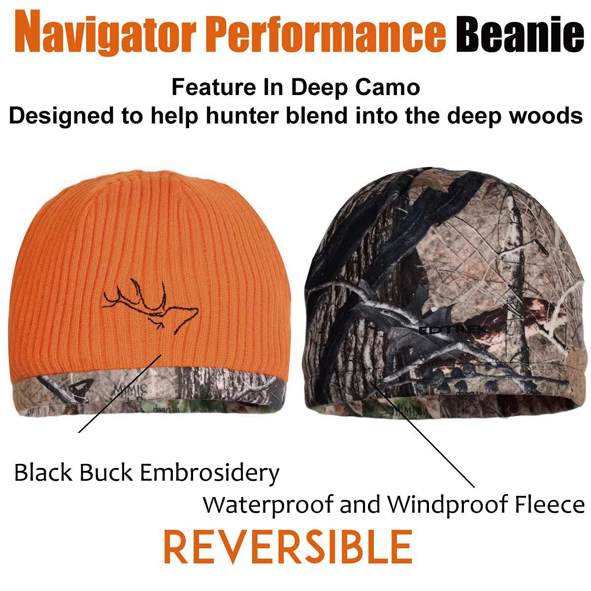 EDTREK Waterproof and Windproof Camo Beanie - Timber and Blaze Orange Camo Performance Hunting Hat (Blaze - in Deep Cam, Medium)