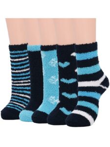 century star womens fuzzy socks super soft fluffy socks warm cozy socks slipper socks sports athletic socks gifts socks for christmas 5 pairs black blue one size