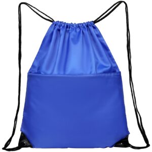 BuyAgain Drawstring Backpack Sports Water Resistant String Bag Sport Gym Sackpack for Women Men Large with Zipper, Royal