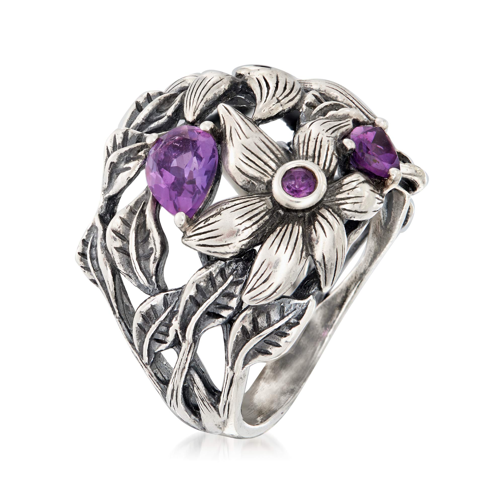 Ross-Simons 1.50 ct. t.w. Amethyst Openwork Flower Ring in Sterling Silver. Size 8