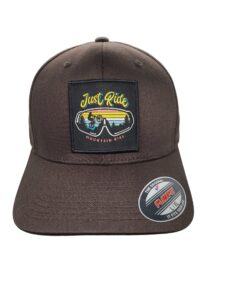 fitted hat - mountain bike flexfit hat with just ride woven patch (brown, l/xl)