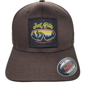 Fitted Hat - Mountain Bike Flexfit Hat with Just Ride Woven Patch (Brown, L/XL)