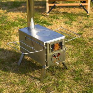 MC TOMOUNT Tent Stove Portable Wood Burning Stove 304 Stainless Steel for Camping Hunting 6feet Pipes Included