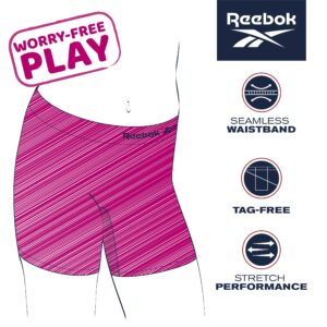 Reebok Girls' Boyshorts Underwear - 4 Pack Soft Seamless Long Leg Boy Shorts - Playground Shorts for Girls (6-16), Size 8-10, Black With Tipping Waistband