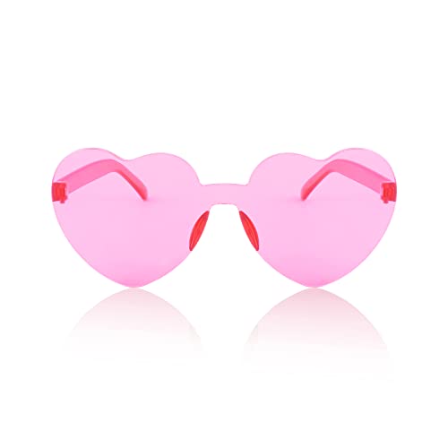 FEISEDY 2 Pack Rimless Heart Shaped Sunglasses Party Glasses Disco One Piece Transparent Trendy Love Glasses B2826-F2