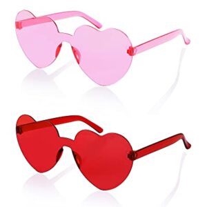 FEISEDY 2 Pack Rimless Heart Shaped Sunglasses Party Glasses Disco One Piece Transparent Trendy Love Glasses B2826-F2