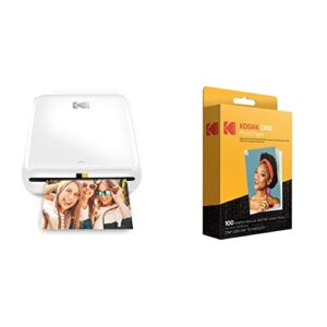 kodak 2"x3" premium zink photo paper (100 sheets) & step wireless mobile photo mini printer (white) compatible w/ios & android, nfc & bluetooth devices