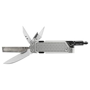 gerber gear lockdown driver 7-in-1 multi-tool - 2.5" plain edge blade, scissors, bit driver - edc gear and equipment - silver