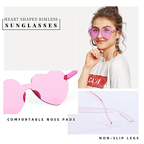 FEISEDY 2 Pack Rimless Heart Shaped Sunglasses Party Glasses Disco One Piece Transparent Trendy Love Glasses B2826-F2