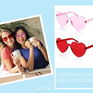 FEISEDY 2 Pack Rimless Heart Shaped Sunglasses Party Glasses Disco One Piece Transparent Trendy Love Glasses B2826-F2