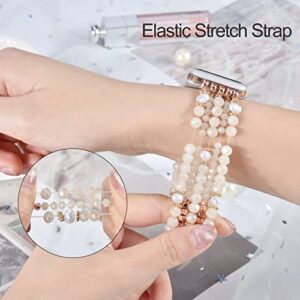 V-MORO Beaded Bracelet Compatible with 41mm/40mm Series 7/6 Apple Watch Bands Natural Pearl Beads Handmade Elastic Stretch Strap for iWatch Series SE/5/4/3/2/1(38/40/41mm,Cream)for 5.5"-6.3"wrist