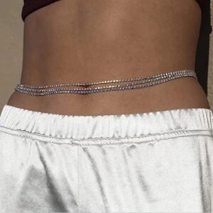 Jeweky Layered Rhinestone Waist Belly Chain Silver Crystal Body Jewelry Accessories for Women