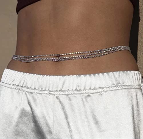 Jeweky Layered Rhinestone Waist Belly Chain Silver Crystal Body Jewelry Accessories for Women