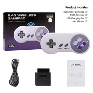 2 Pack 2.4GHz Wireless Controller for SNES Original Console, kiwitatá Rechargeable Remote Wireless Gamepad Controller for SNES Super Entertainment System Console-7 Pin Connector