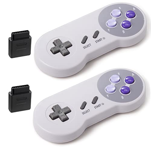 2 Pack 2.4GHz Wireless Controller for SNES Original Console, kiwitatá Rechargeable Remote Wireless Gamepad Controller for SNES Super Entertainment System Console-7 Pin Connector