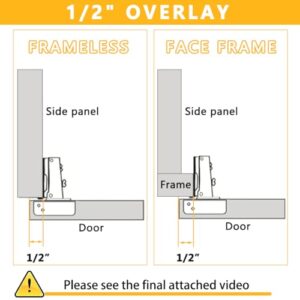 60 Pack Soft Close Cabinet Door Hinges for 1/2" Partial Overlay Cupboard, 100 Degree Opening Angel, Stainless Concealed Kitchen Cabinet Hinges with Mounting Screws and Manual