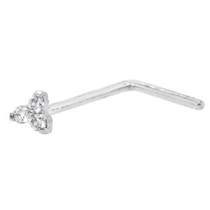 jewelry avalanche 3-stone 0.015ctw moissanite nose stud - 22g solid 14kt white gold l-shape stud nose ring - april birthstone nose stud lswg310-mnt