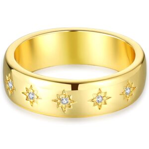 blossom & hue simple star set band ring | starbust gold band ring | 18k gold plated thick statement ring | size 8 |