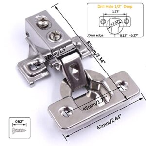 60 Pack Soft Close Cabinet Door Hinges for 1/2" Partial Overlay Cupboard, 100 Degree Opening Angel, Stainless Concealed Kitchen Cabinet Hinges with Mounting Screws and Manual