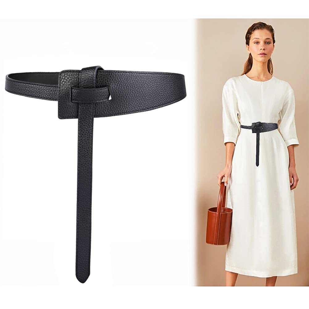 Glamorstar Women Leather Belts Vintage Irregular Waist Belt for Dresses Tie Knot Waistband Belt Black 120CM/47.2IN