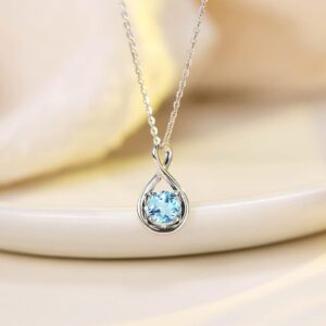 FANCIME Aquamarine Necklace 14K Solid White Gold Pendant with Sterling Silver Chain Infinity March Birthstone Blue Gemstone Fine Jewelry Anniversary Birthday Gifts for Women Her