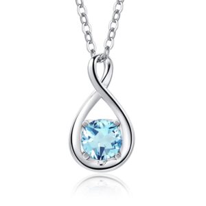 fancime aquamarine necklace 14k solid white gold pendant with sterling silver chain infinity march birthstone blue gemstone fine jewelry anniversary birthday gifts for women her