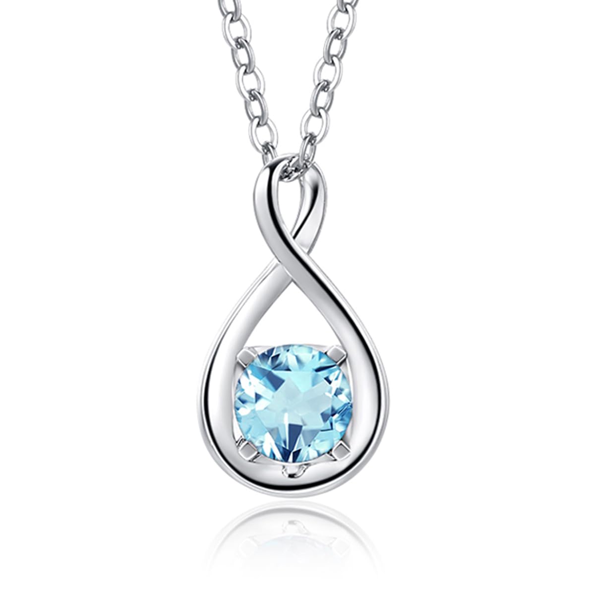 FANCIME Aquamarine Necklace 14K Solid White Gold Pendant with Sterling Silver Chain Infinity March Birthstone Blue Gemstone Fine Jewelry Anniversary Birthday Gifts for Women Her