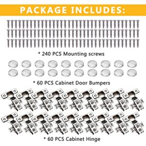 60 Pack Soft Close Cabinet Door Hinges for 1/2" Partial Overlay Cupboard, 100 Degree Opening Angel, Stainless Concealed Kitchen Cabinet Hinges with Mounting Screws and Manual