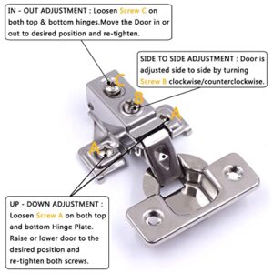 60 Pack Soft Close Cabinet Door Hinges for 1/2" Partial Overlay Cupboard, 100 Degree Opening Angel, Stainless Concealed Kitchen Cabinet Hinges with Mounting Screws and Manual