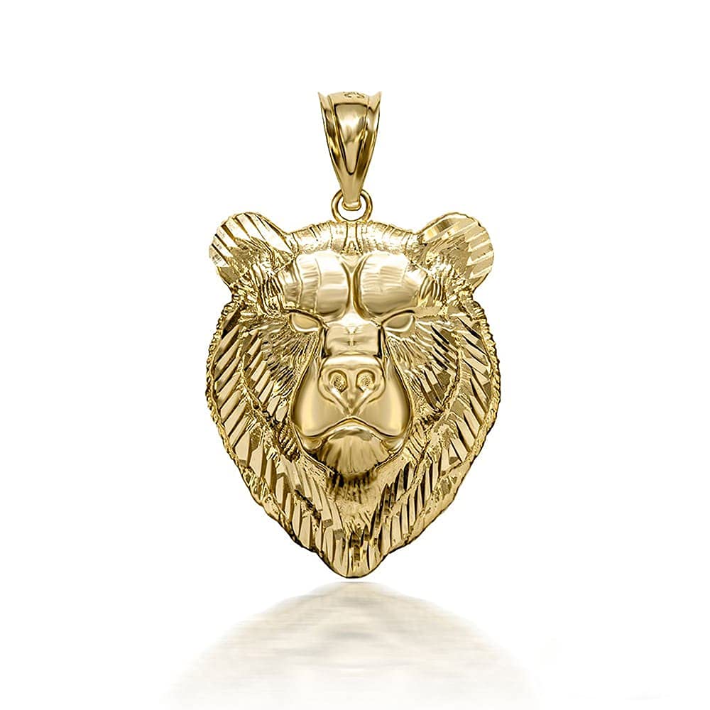 Certified 10K Yellow Gold Wild Viking Grizzly Bear Head Charm Pendant