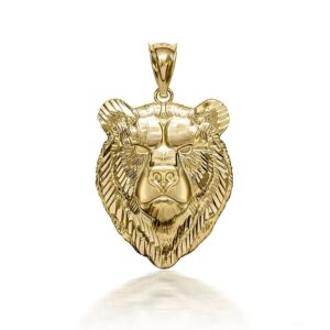 certified 14k yellow gold wild viking grizzly bear head charm pendant